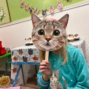 Cat Face Stick, Face on a Stick Prop, Cat Party, Cat Face on a Stick ...