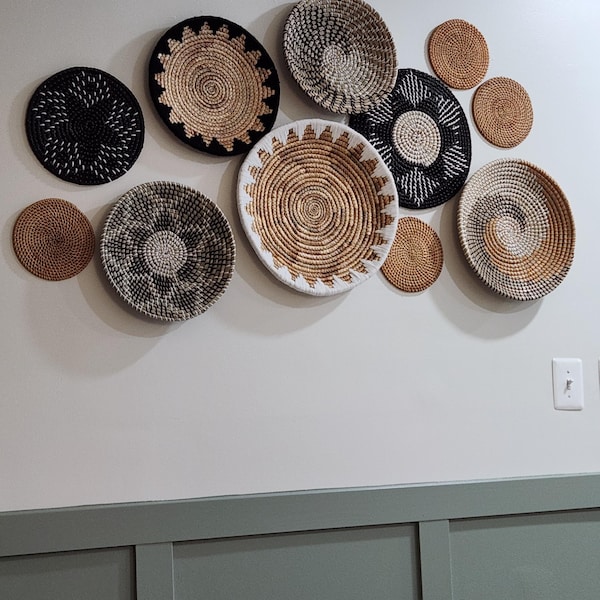 Wall Basket Decor Set of 12, Boho Wall Decor, Boho Wall Art, African ...