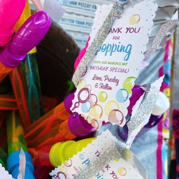 Editable Bubble Favor Tags Pink Bubble Birthday Thank You Tags Popping ...