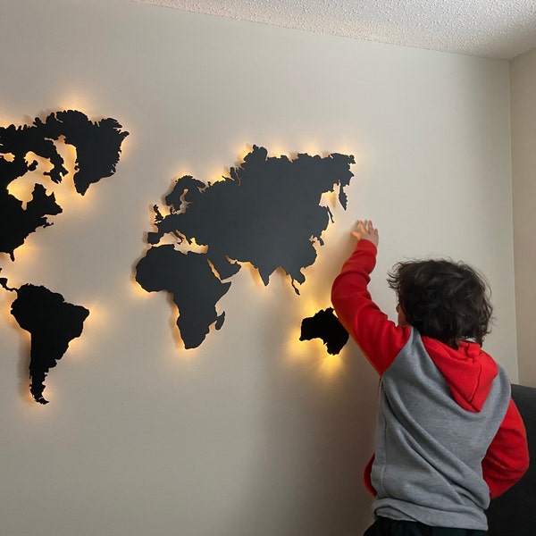 LED WORLD MAP / Wood World Map / Modern Home Decor / Led Wall Art / Led ...