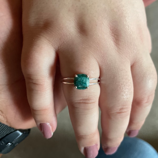 Emerald Double Band Ring, Raw Emerald Double Band Ring, Gold Raw ...