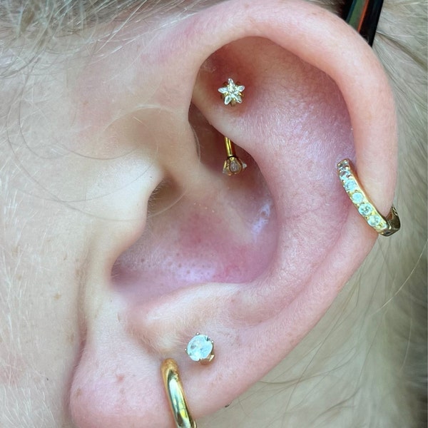 Star Diamond Rook Piercing Rook Piercing Diamond Curved Bar Eyebrow ...