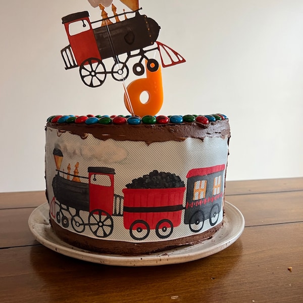 Train Theme Cake Decorations // Vintage Steam Train Edible Cake Wrap or ...