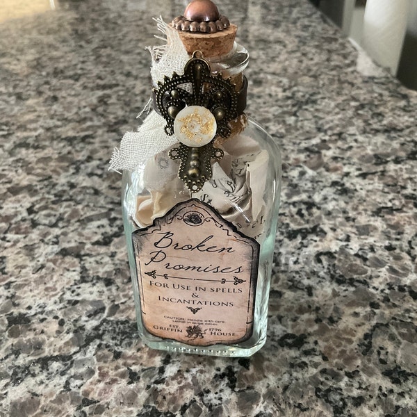 Broken Promises Potion Bottle, Large Glass Potion With Vintage Book ...