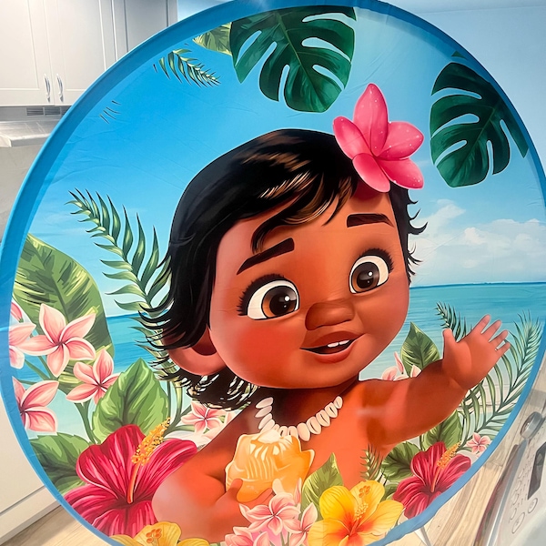 Moana Round Backdrop,custom Cartoon Elastic Cylinder Cover Backdrop ...