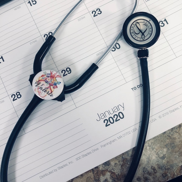 Littmann Stethoscope ID Tag, Personalized Watercolor Flower Heart ...