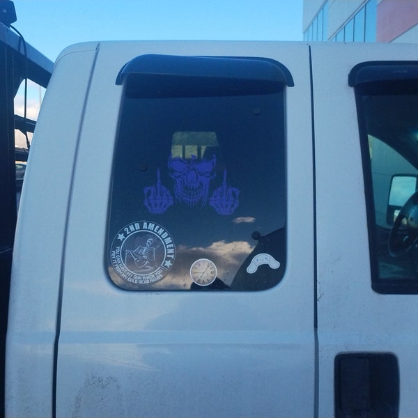 Skull With Middle Finger Vinyl Decal, Skull Decal, Skull Sticker, Skull ...