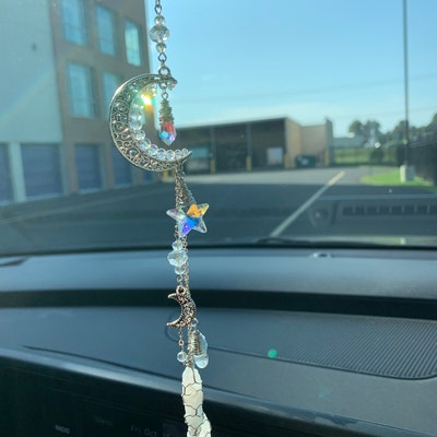 Shiny Crescent Moon Suncatcher, Rearview Mirror Car Charm, Window Decor ...