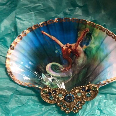 Decoupaged Shell Jewelry Dish, Mermaid Dish, Shell Jewelry Dish ...