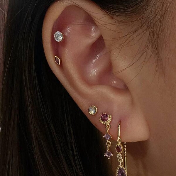 Tuli • Drippy Multi Gemstone Threadless Flat Back Earring • Multi ...