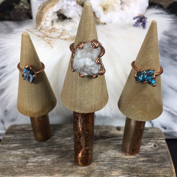 Ring Display in Weathered Wood With Distressed Copper - Ring Display ...