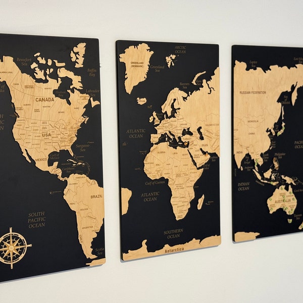 World Map Push Pin Wall Art, Cork World Map Board, Wooden World Map ...