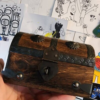 Pirate Wooden Storage Chest Flat Lid With Antique Iron Lock and ...