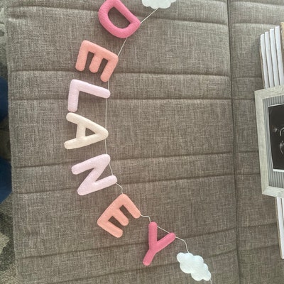 Felt Cloud Name Banner Garland Nursery Decor, Personalized Boho Baby ...