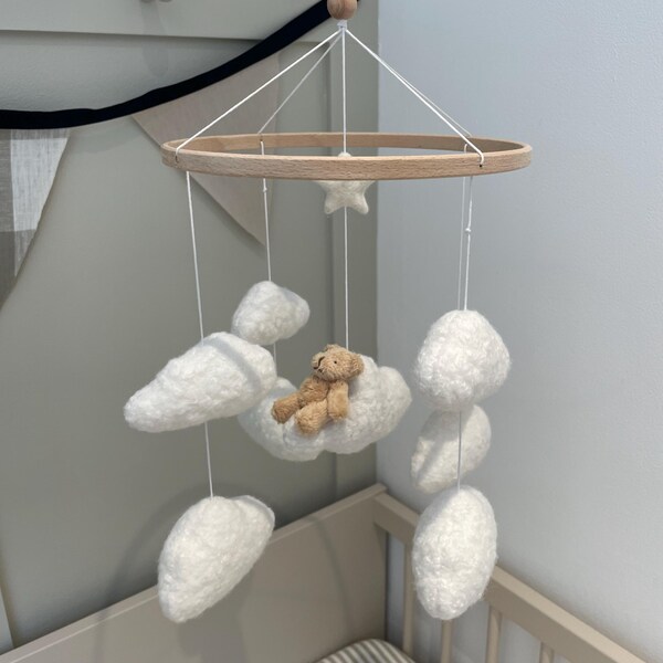 TEDDY’S DREAM Cot Mobile, Boucle Cot Mobile, Cloud Mobile, Neutral ...
