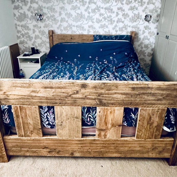 Handmade | Chunky | Rustic Bed | Farmhouse Style -high Footboard, SOLID ...
