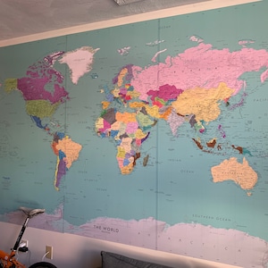 Removable Wallpaper World Map Mural Giant Map Wall Decal | Etsy