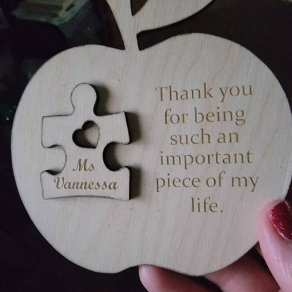 Personalized Teacher Appreciation End of Year Gift Apple Puzzle Piece ...