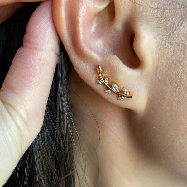 Minimalist Leaf Branch Ear Crawlers | Leaf Ear Climbers |crawler ...