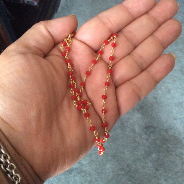 Ruby Rosary Necklace,ruby Red Beaded Necklace,red Rosary Chain,dainty ...