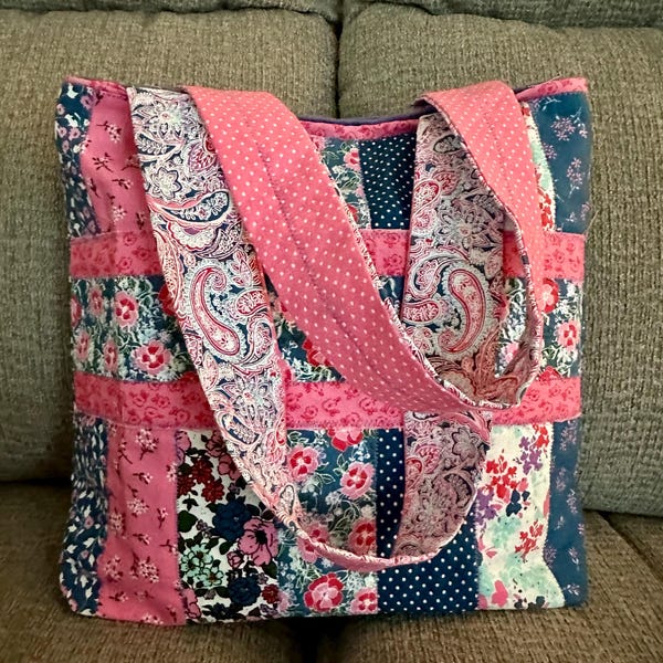 Jelly Roll Tote Bag Sewing Pattern With Fabric Flower Brooch PDF ...