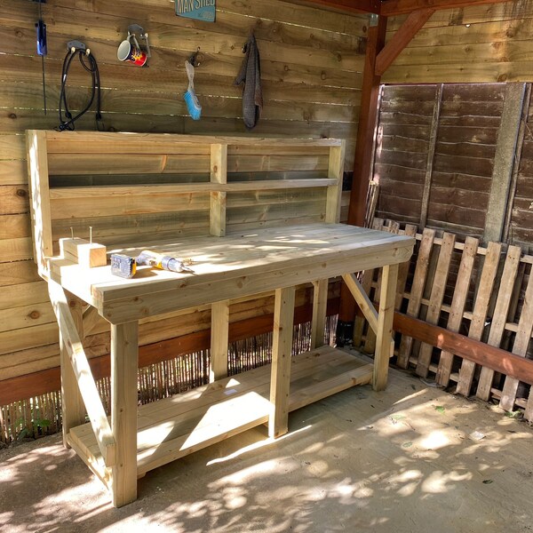 Wooden Indoor/outdoor Workbench With Back Panel - Etsy UK