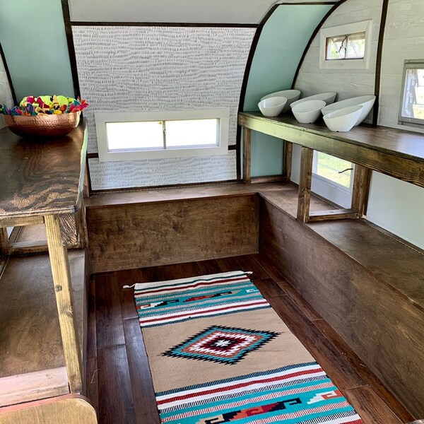 Tan and Teal Aztec Rug, Tribal Rug, Southwestern Throw Rug, Kilim, Boho ...