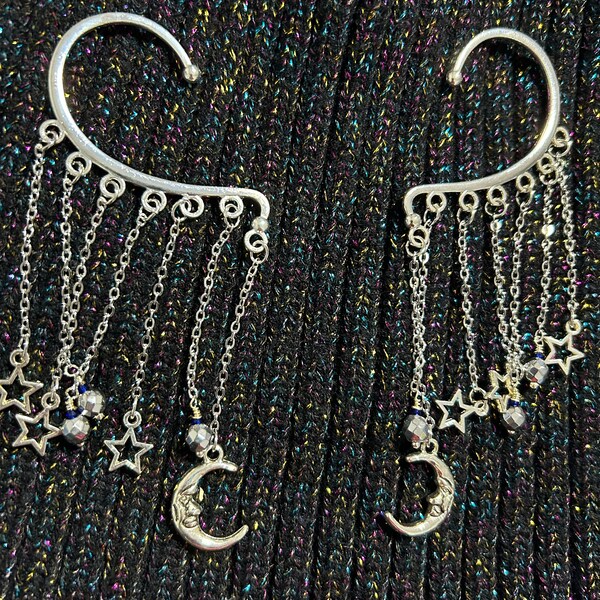 Ear Cuffs Ear Wrap Moon and Stars Ear Wrap Dangle Ear Cuff Filigree ...