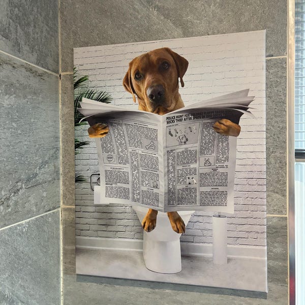 Custom Dog on Toilet Portrait, Personalised Pet Portrait Reading ...