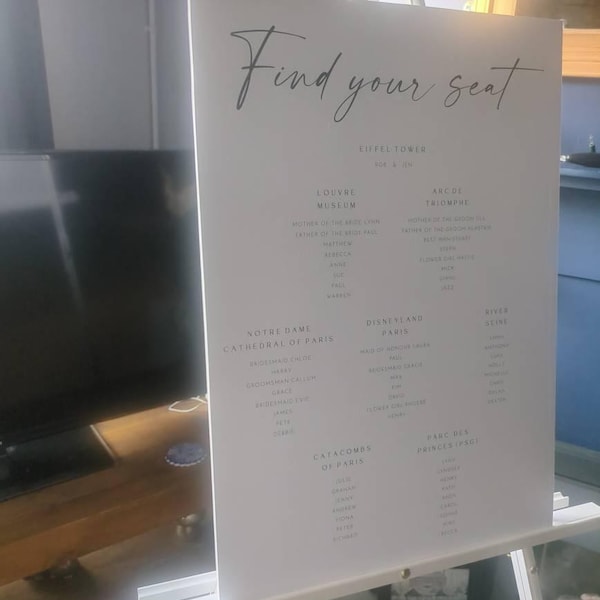 A1, A2 or A3 Minimalist Seating Plan Wedding Welcome Sign - Table Plan ...