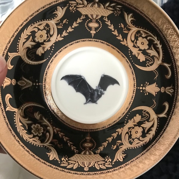 Black and Gold Bat Teacup and Saucer Set (7 Ounces). Food Safe and ...