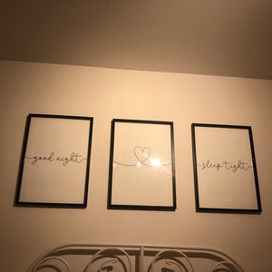 Good Night Sleep Tight Heart Prints Set of 3 Bedroom Print | Etsy UK