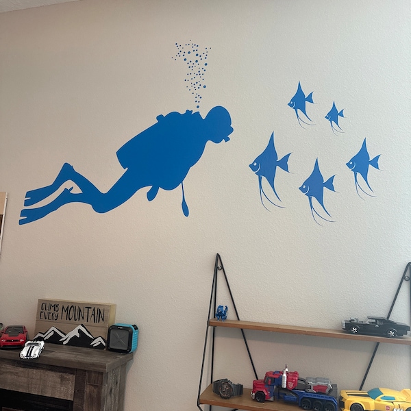 Scuba Diver Gift, Scuba Decal, Angel Fish Art, Diver, Under the Sea ...