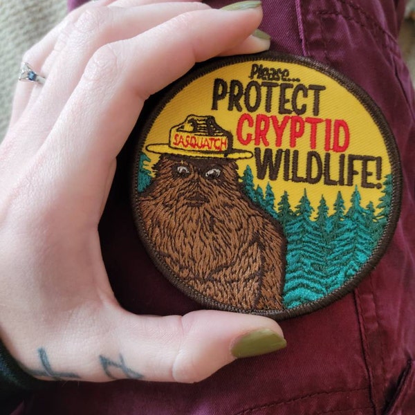Cryptid PSA Patch - Cryptozoology Tracking Society Bigfoot Sasquatch Badge NPS Smokey the Bear ...