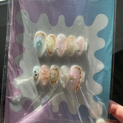 LM014 Black and White Star Themed Nails Minimal Style Nails Handpainted ...