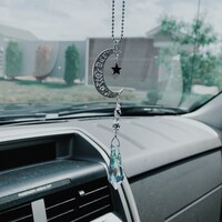 Crescent Moon and Star Crystal Suncatcher, Rearview Mirror Car Charm ...