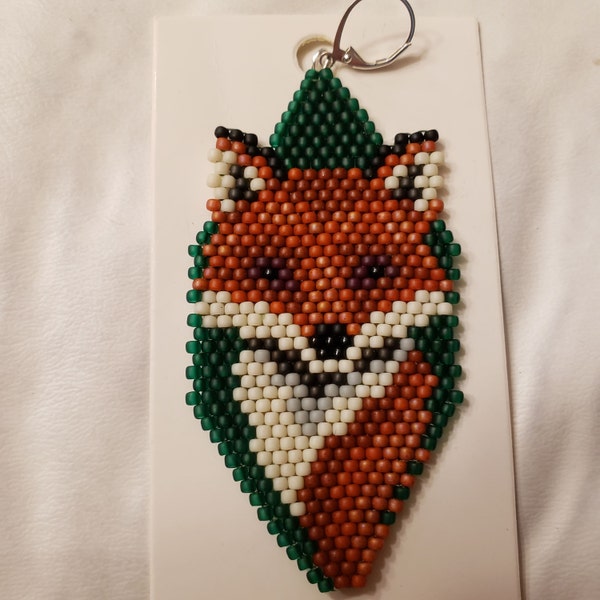 Beaded Fox Earrings - Miyuki Brick Stitch Animals Beading Pattern PB ...