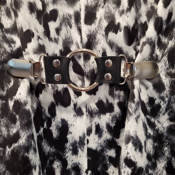 Black Leather Cinch Clip With Bronze Tone Clips & O-ring. Shirt Clip ...