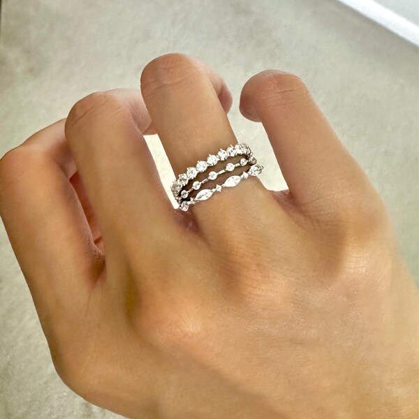 Diamond Stacking Ring Set by Caitlyn Minimalist Set of 3 Dainty ...