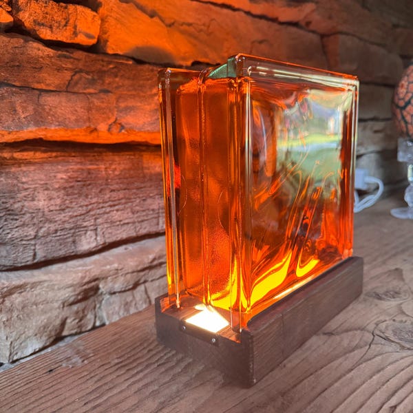 Vintage Glass Block Lamp – Art Deco Style Table Lamp With Motion Sensor ...