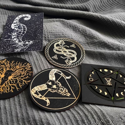 Witchcraft Wooden Coaster Set Gothic Home Decor Spooky Season Ornament ...