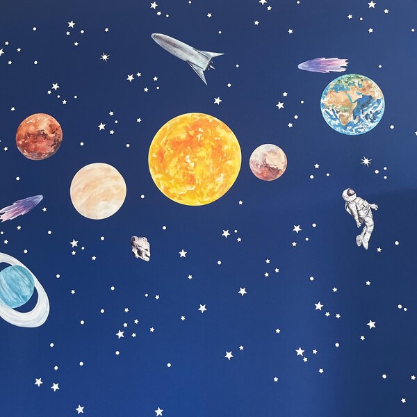 Watercolour Solar System Wall Stickers | Space Wall Stickers for Kids ...
