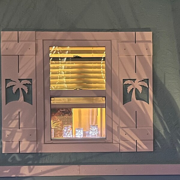 Weatherproof Palm Tree Shutter for Beach House, PVC Exterior Window ...