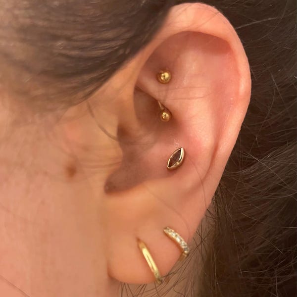 NEW 14K Solid Gold Vertical Helix Chain Piercing Unique Gold Barbell ...