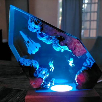 Personalised Spaceship Night Lamp, Couple Astronauts Rocket Resin Wood ...