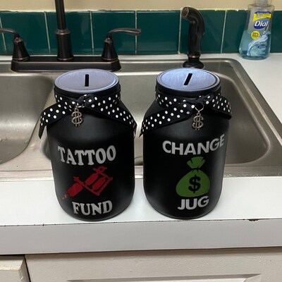 Tattoo Fund Painted Mason Jar, Tattoo Fund, Tattoo Fund Bank, Bank ...