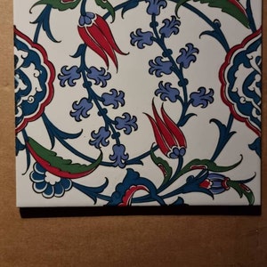 Handmade Turkish Iznik Ceramic Bathroom Kitchen Wall Tile Floral Tulip ...