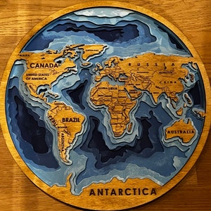 6 Layer 3D Map of the World, Multi layer Panel,laser Cut File. 3D Wood ...