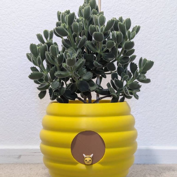 Beehive Planter - 3D Printed Yellow Spring Bee Flowerpot With Drainage ...