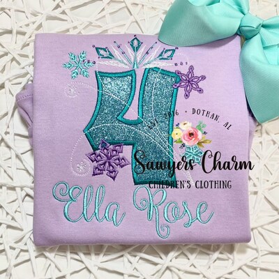 Snowflakes Number Four 4th Birthday Applique Machine Embroidery Design ...